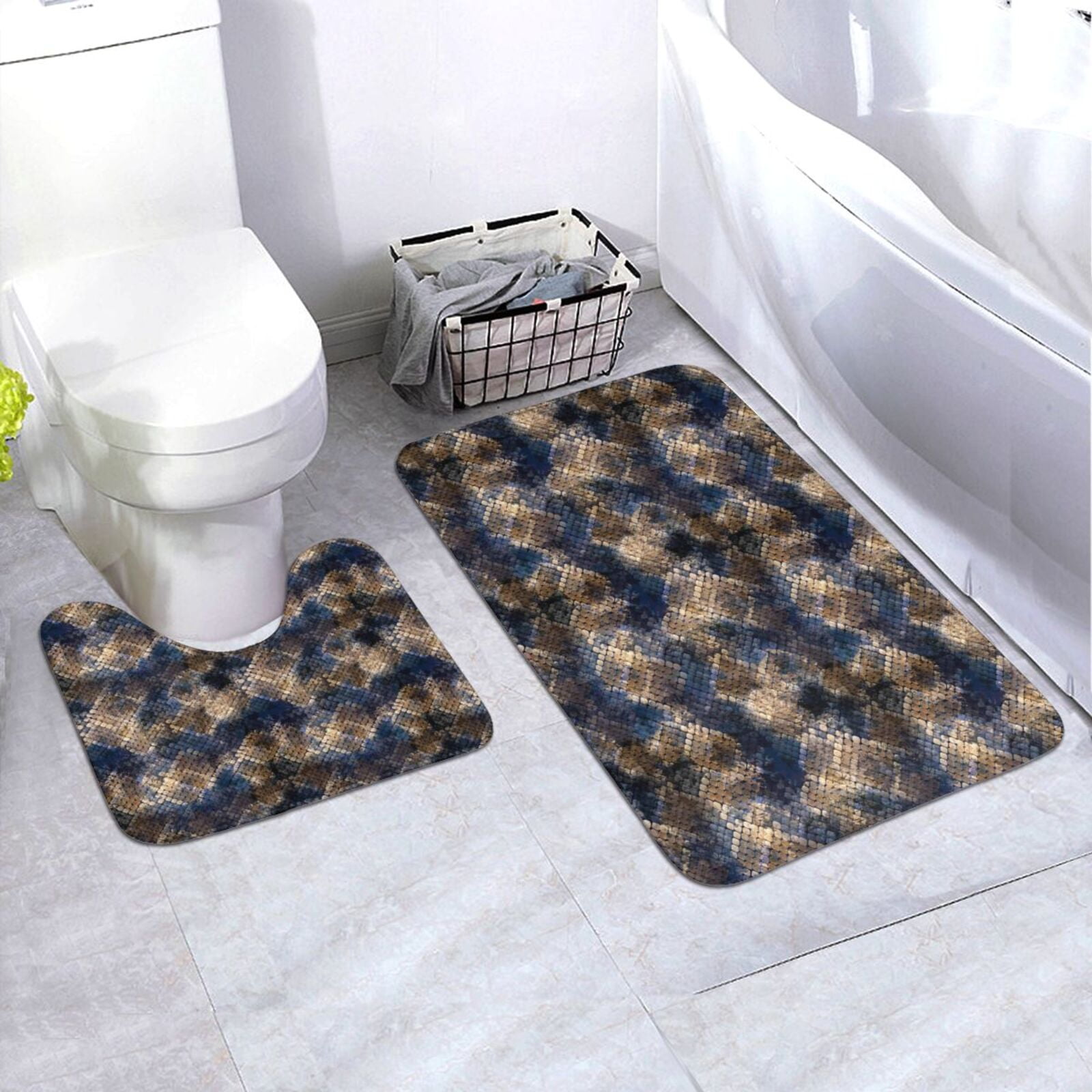 Zeuib Watercolor Snake Skin Water/Dust Absorbent bath rug set,Toilet ...