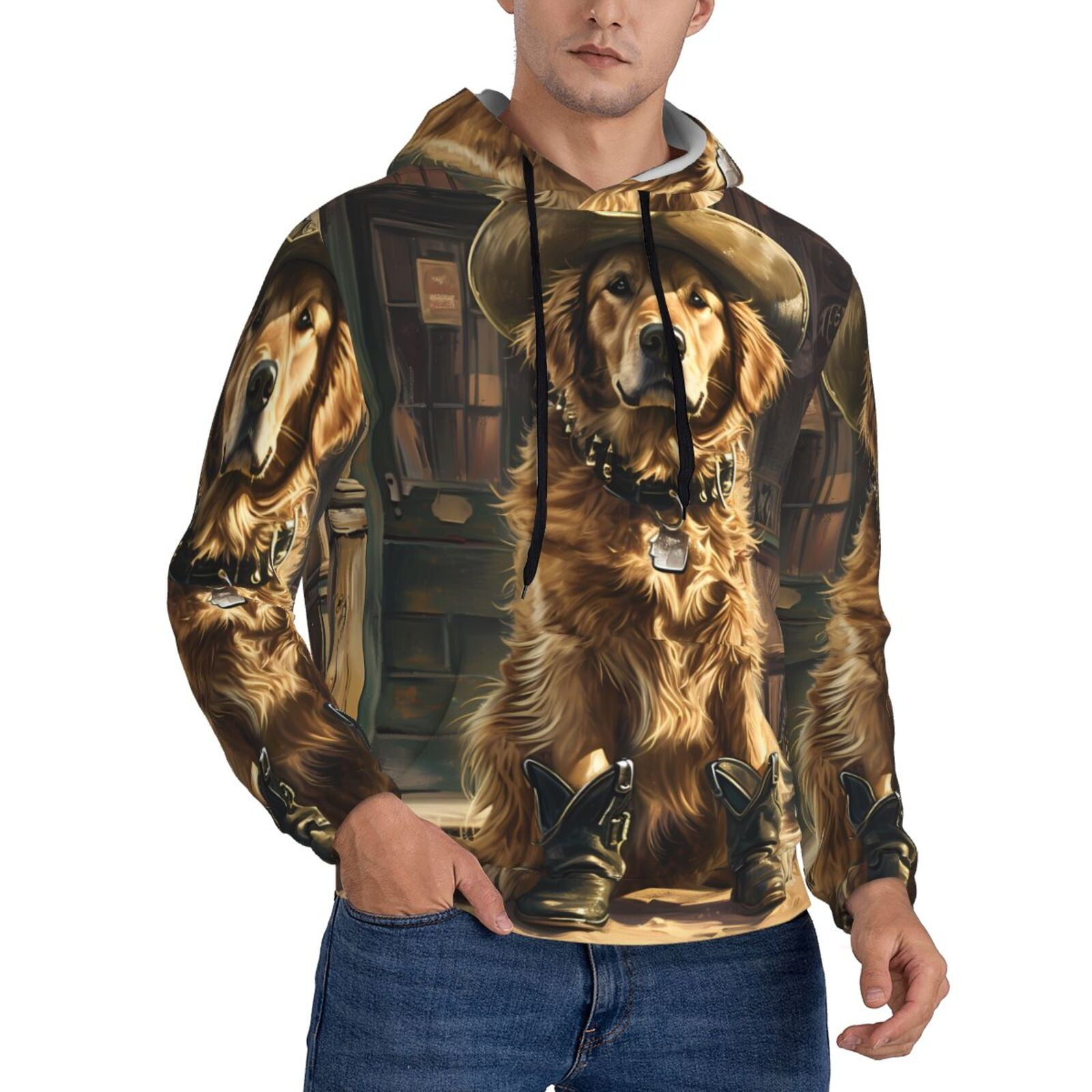 Zufioo Western Cowboy Golden Retriever Design Fleece Comfortable Hoodie ...