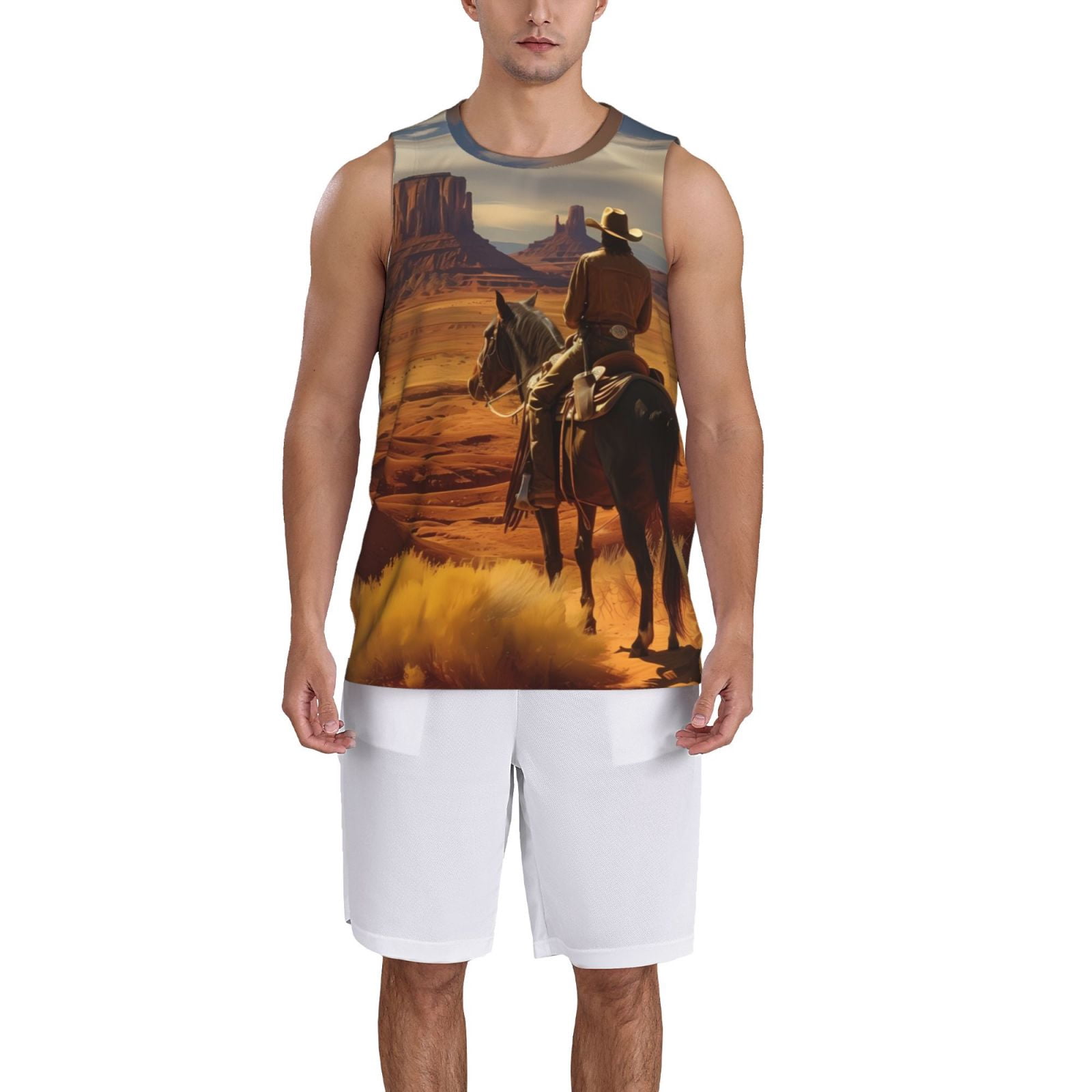 Zeuib Western Desert Cowboy Cloud Jersey Shirt for Men,Mesh Athletic ...