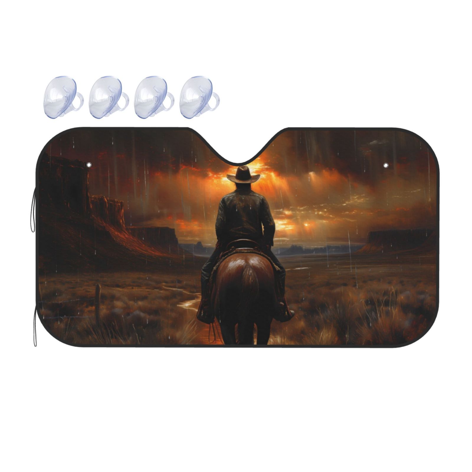 Zeuib Western Rainy Desert Cowboy Premium Car Sunshade: Superior Sun ...