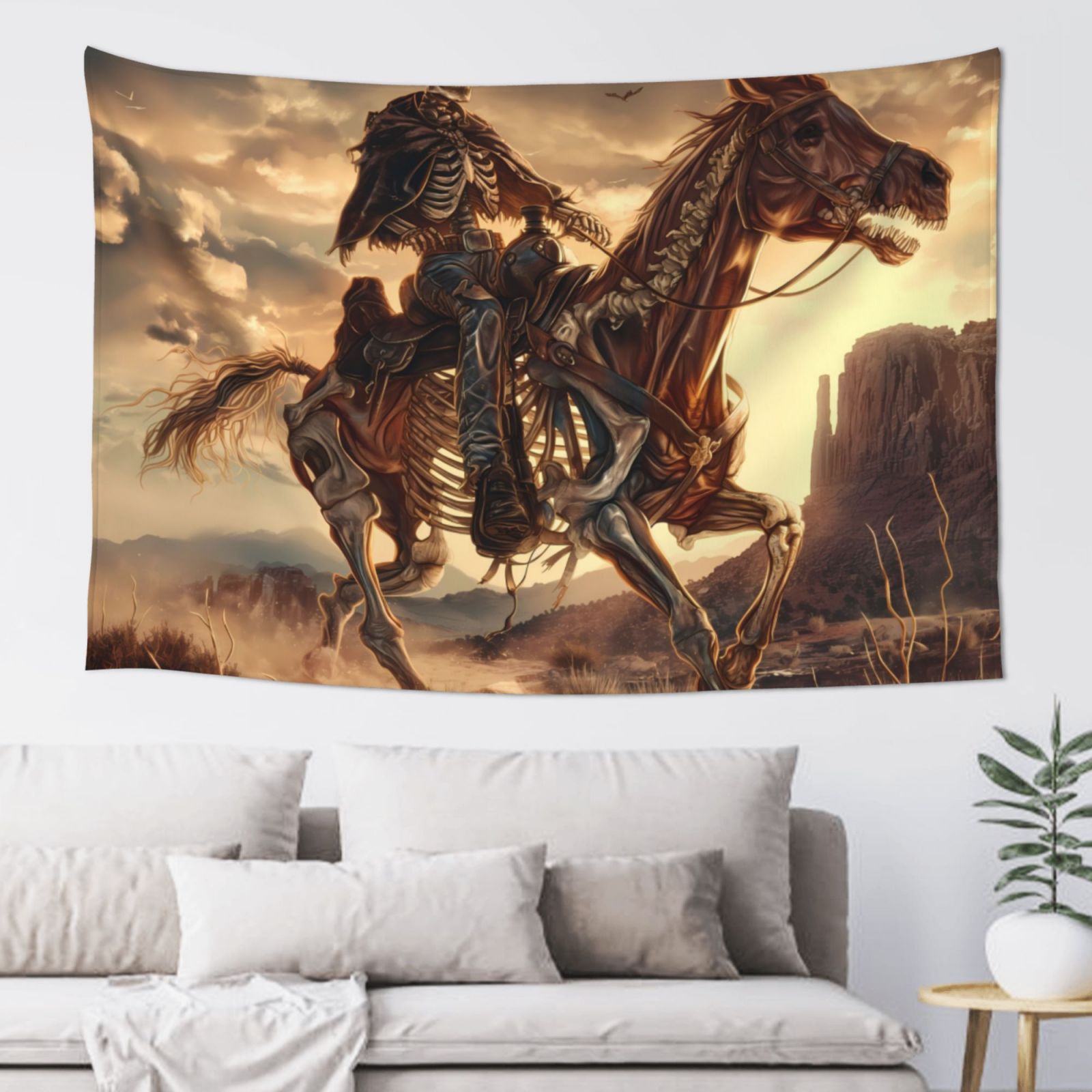 Zeuib Western Skeleton Cowboy Horse Print 60x40in Tapestry Wall Hanging ...