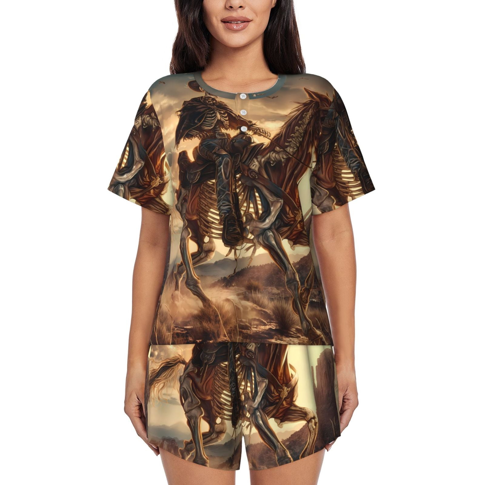 Zeuib Western Skeleton Cowboy Horse Womens Pajamas Sets Shorts 2 Piece ...