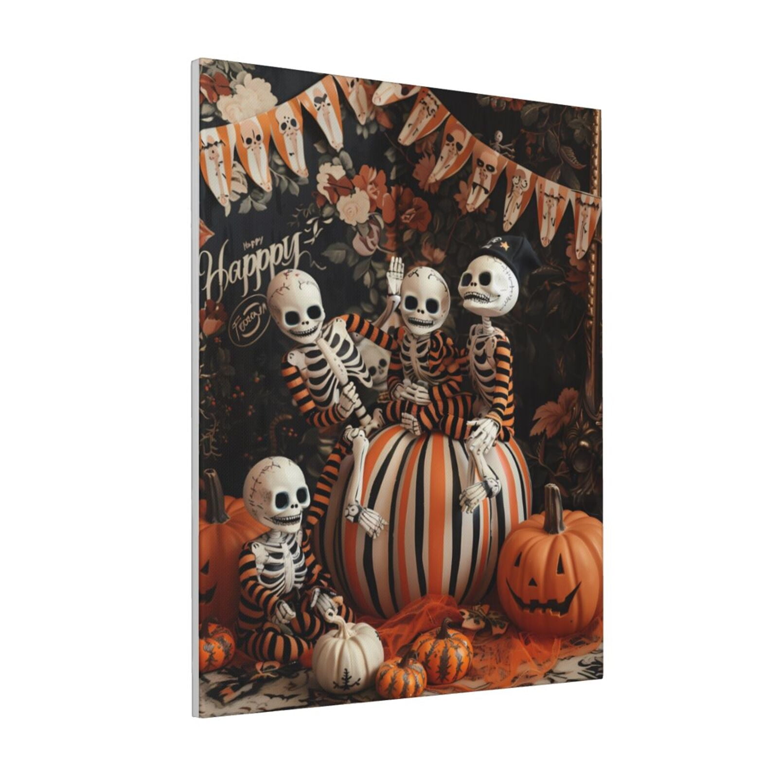 Zeuib Whimsical Halloween Skeletons Print Farmhouse Canvas Wall Art For ...