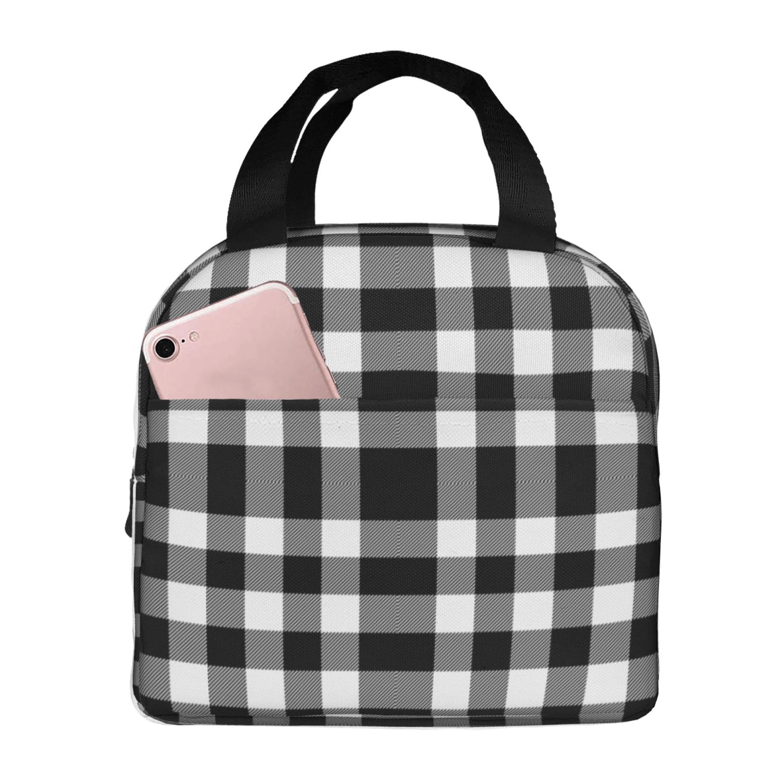 Zeuib White And Black Plaid Insulated Lunch Bag for Men & Women ...