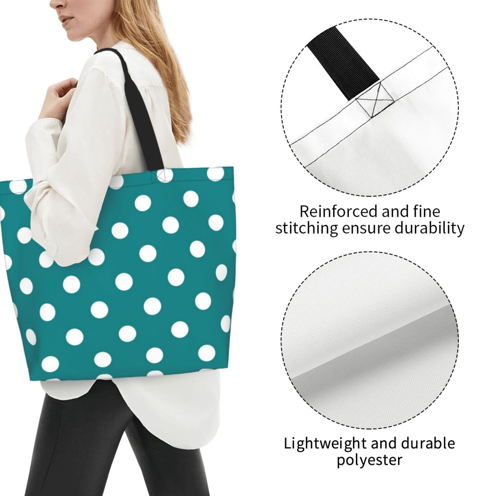 Zeuib White Polka Dots With Teal Background Print Laptop Tote Bag for ...