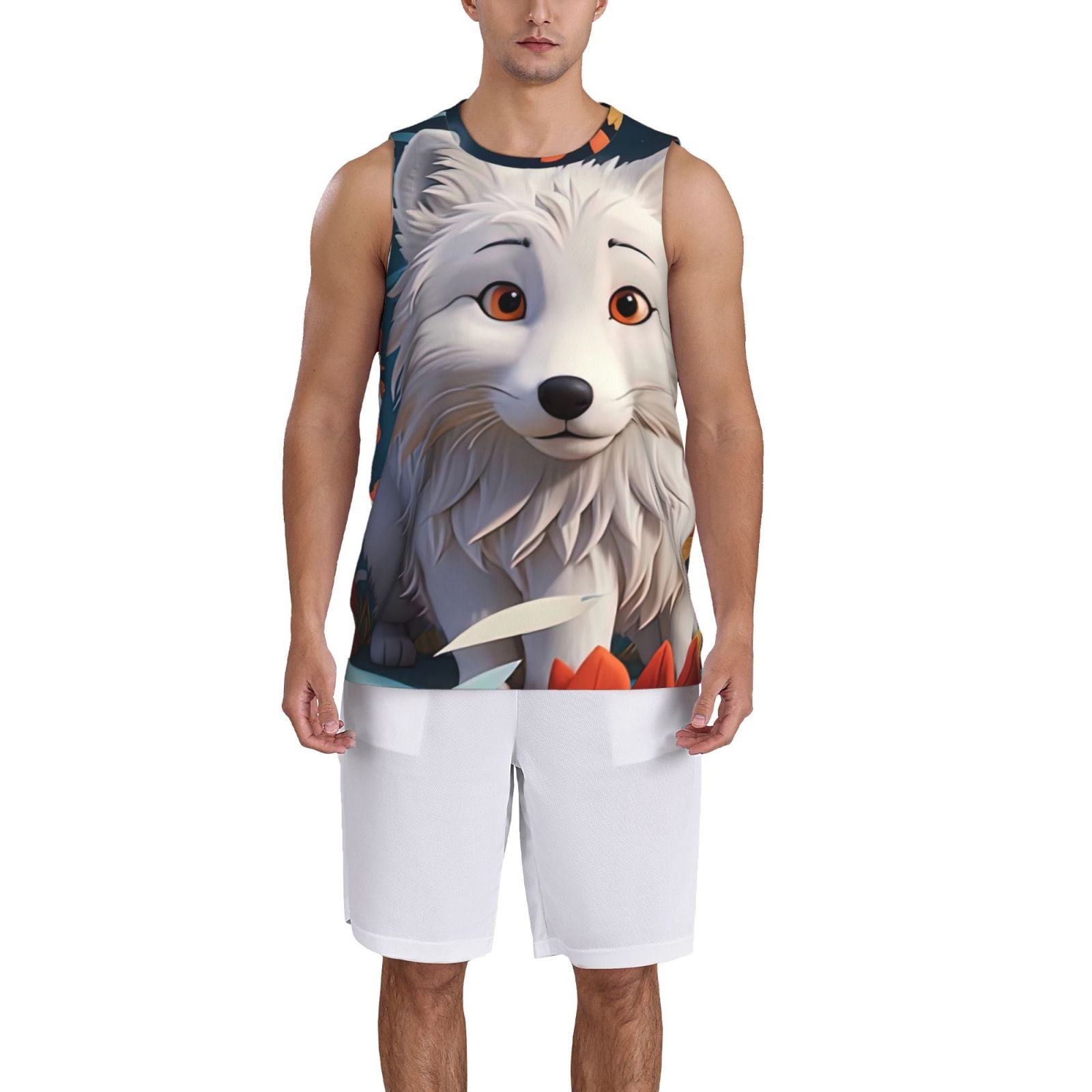 Zeuib White Wolf With Flowers Jersey Shirt for Men,Mesh Athletic ...