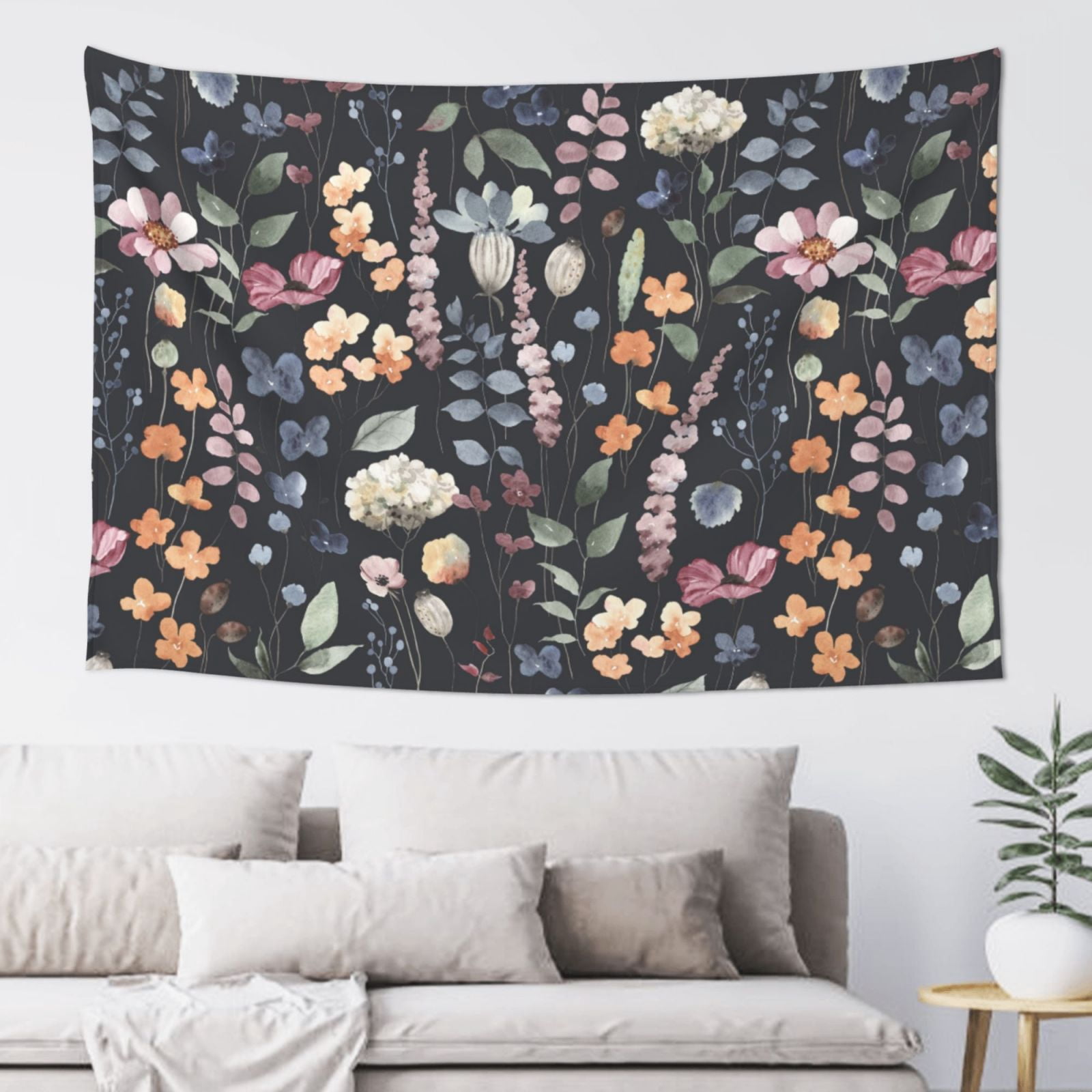 Zeuib Wildflower Watercolor 1 Print 60x40in Tapestry Wall Hanging,Easy ...