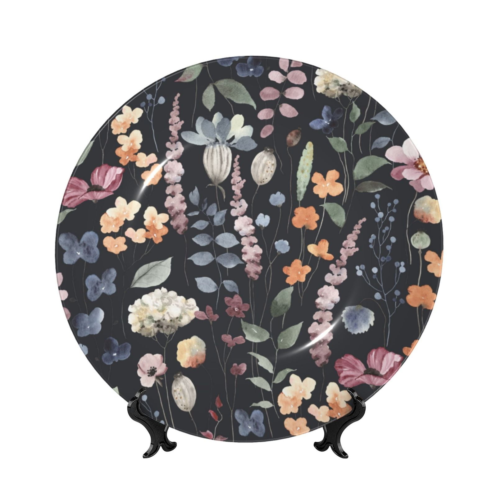 Zeuib Wildflower Watercolor 1 Print Decorative Plate for Display, Bone China Decorative Plate ...