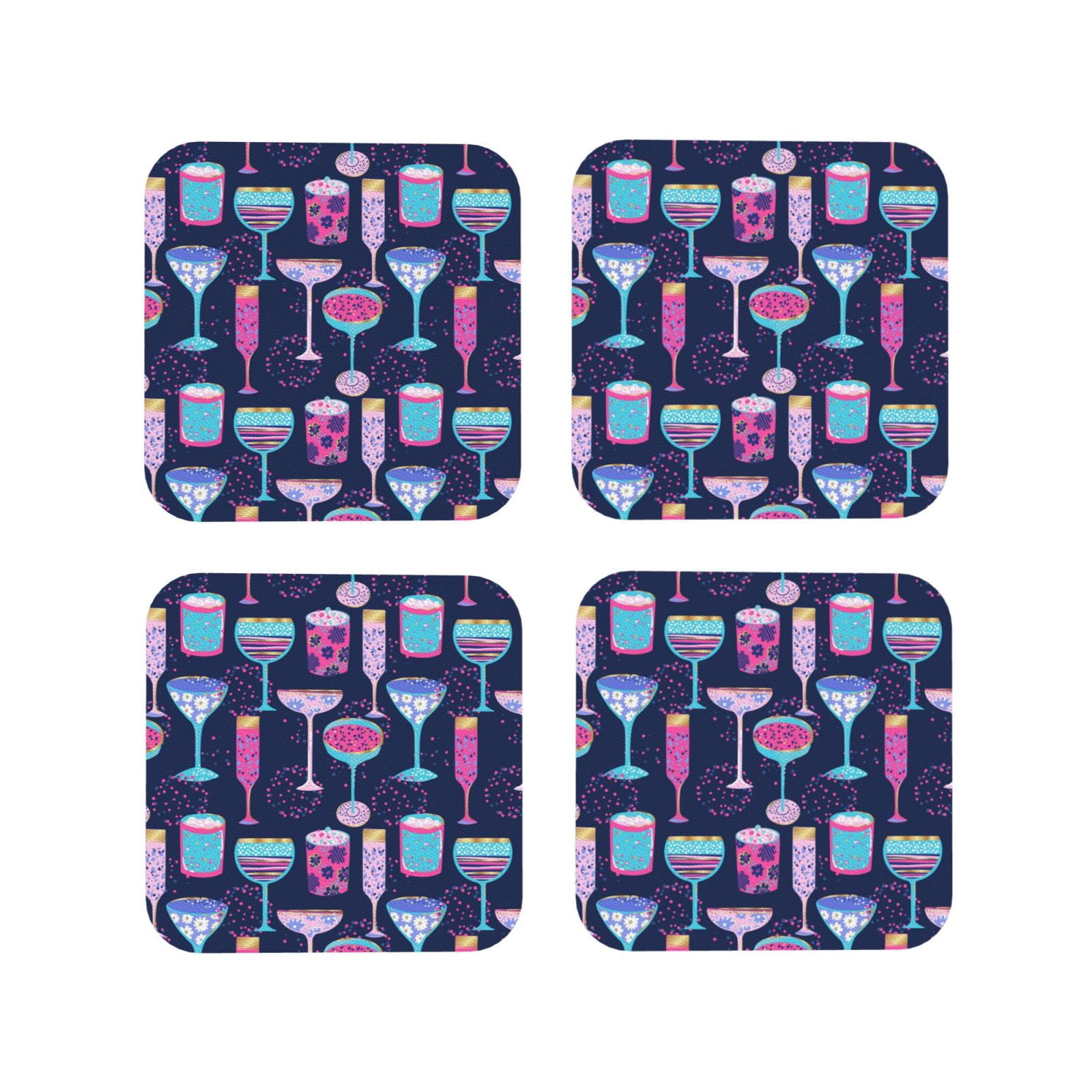 Zeuib Wine Glasses And Cocktails Print Set of 4 Coasters for Drinks ...