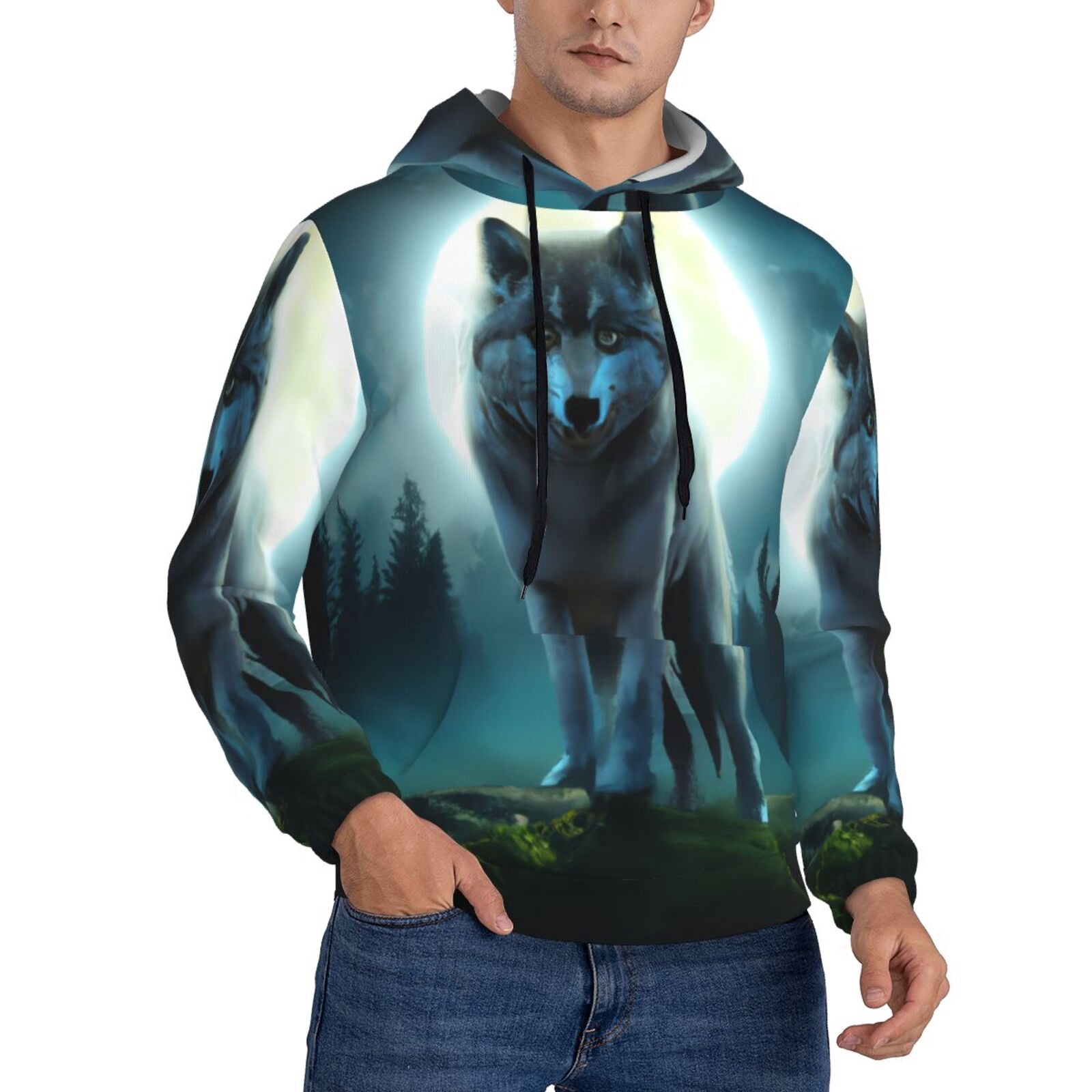 Zufioo Wolf Design Fleece Comfortable Hoodie for Mens,Sweatshirt for ...