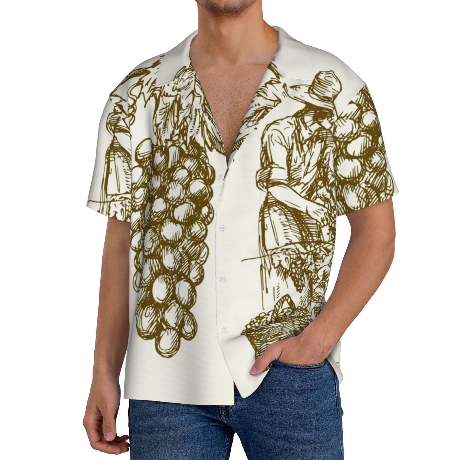 Zeuib Workers Cutting Grapes From Vineyard Men's Short Sleeve Button-Down Shirt,Cuban Shirts ...