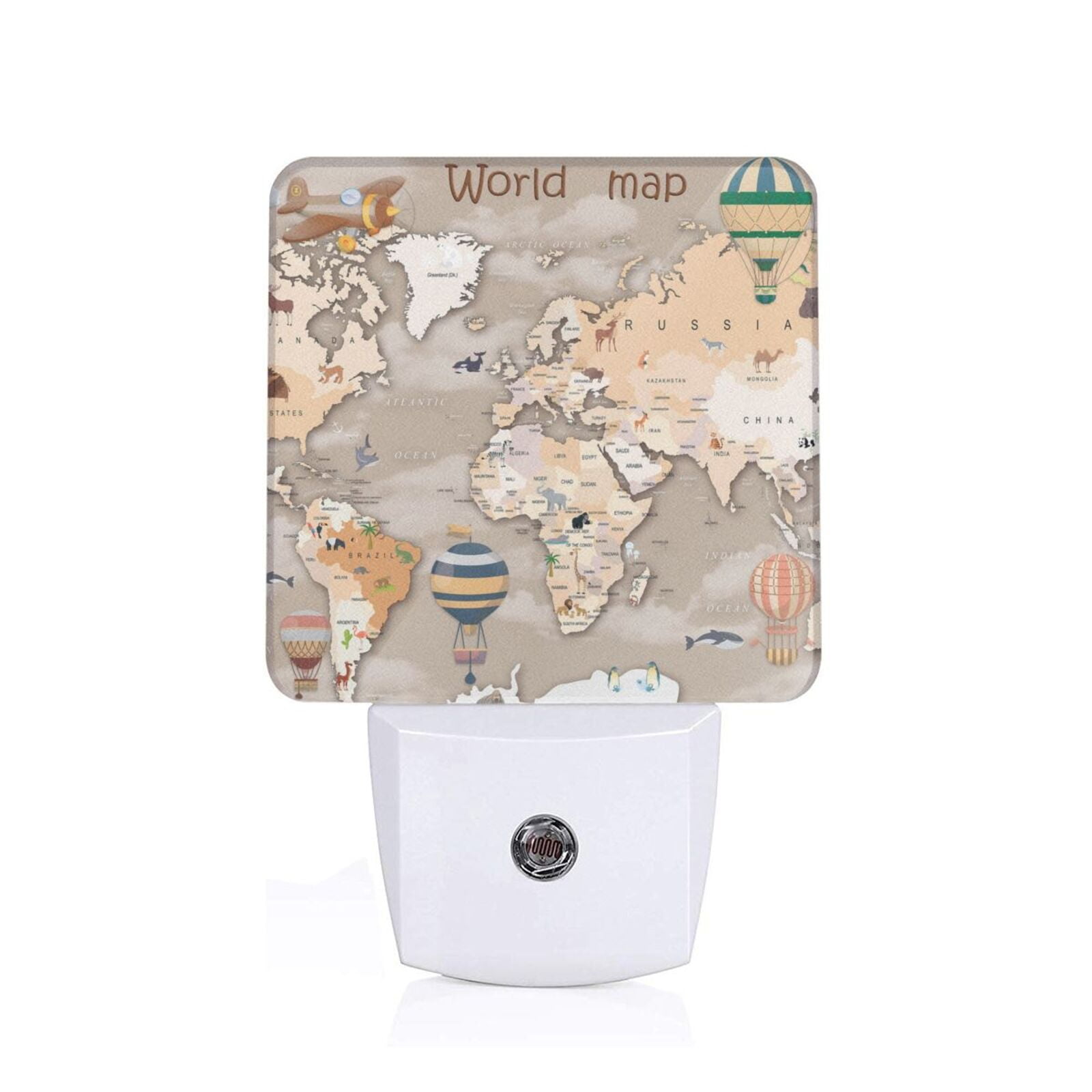 Zeuib World Map With Animals LED Night Light,Plug in Night Light with ...