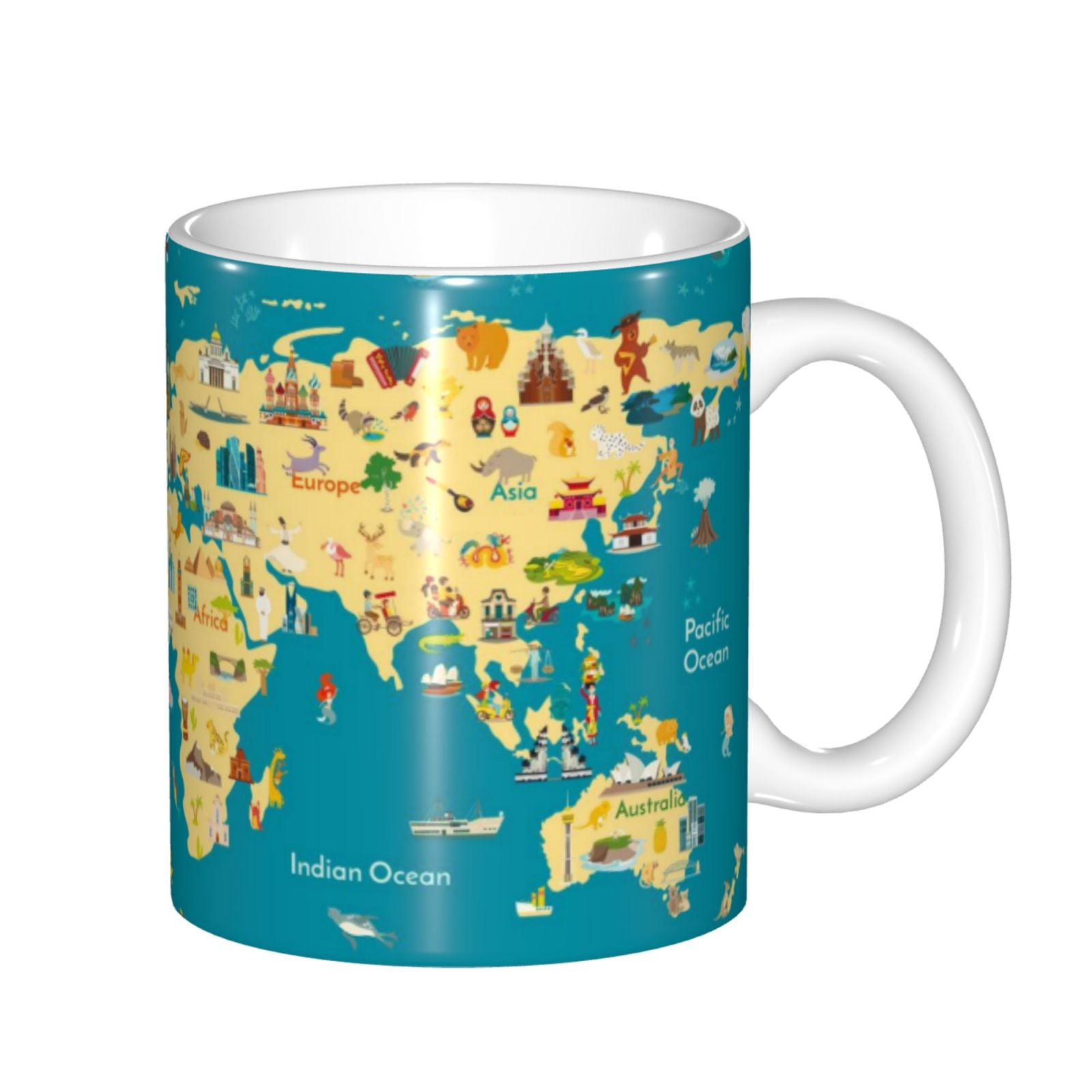 Zeuib World Map With Landmarks Ceramic Coffee Mug with Large Handle ...