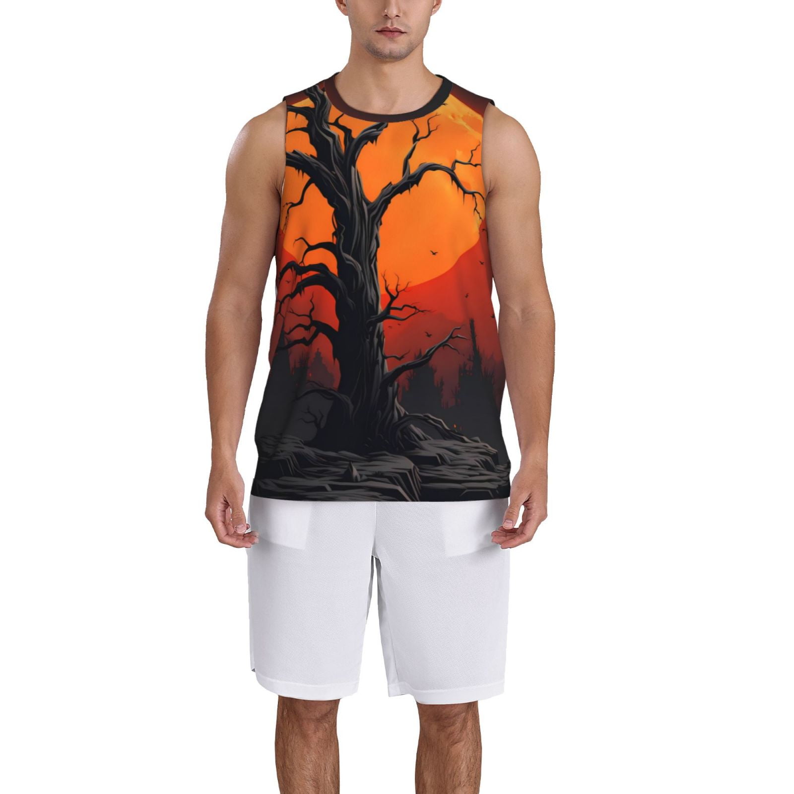 Zeuib Yellow Castle Sunset Tree Jersey Shirt for Men,Mesh Athletic Practice Sports Shirts ...