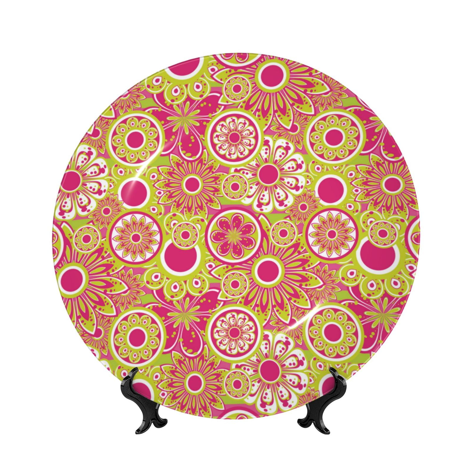 Zeuib Yellow Flowers Print Decorative Plate for Display, Bone China ...