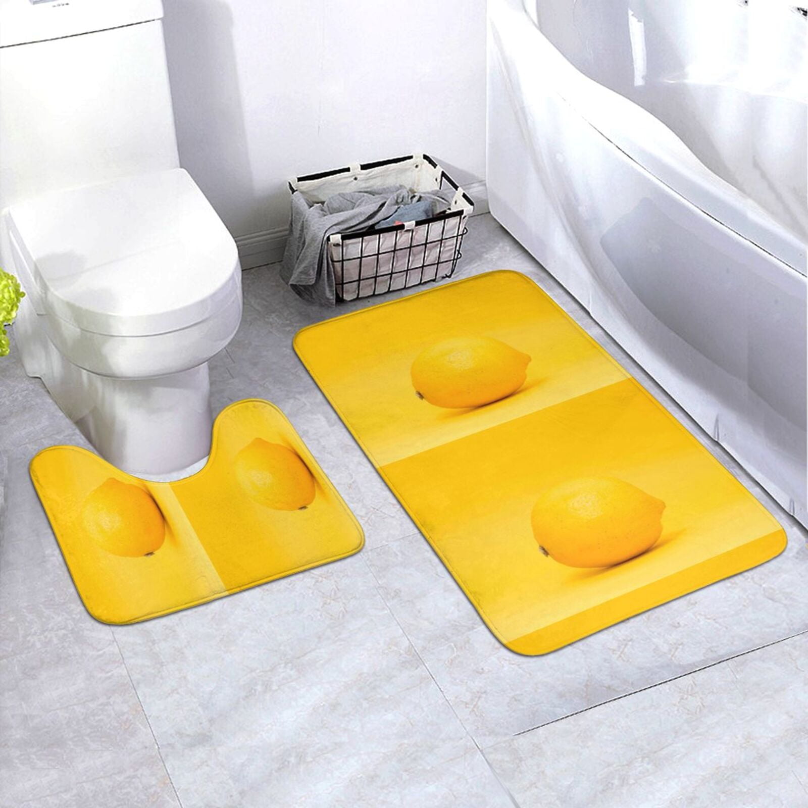Zeuib Yellow Lemon Water/Dust Absorbent bath rug set,Toilet Bath Mat U ...