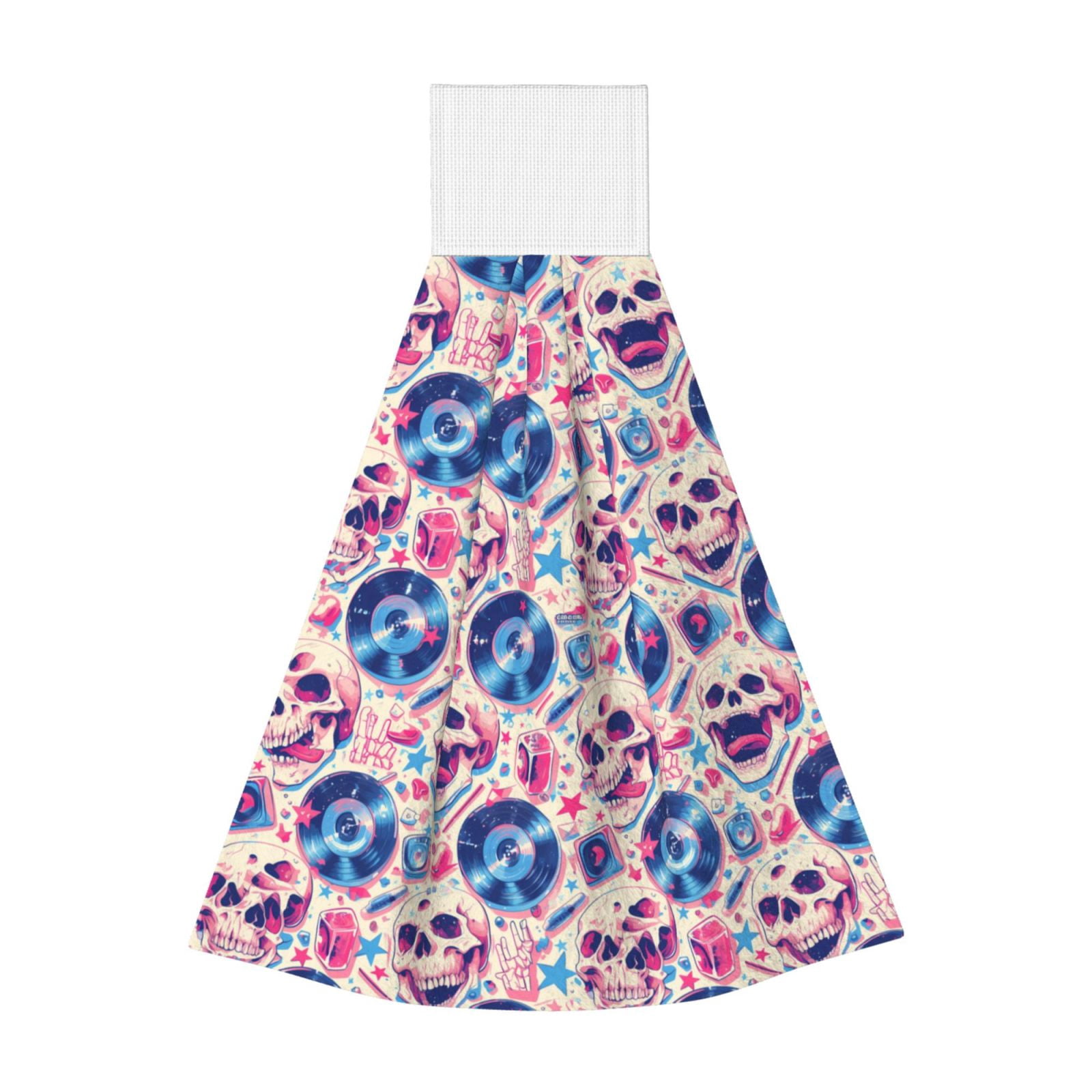 Zeuib blue record rock Skull Print Coral Velvet Hand Wipes,Hanging Hand ...