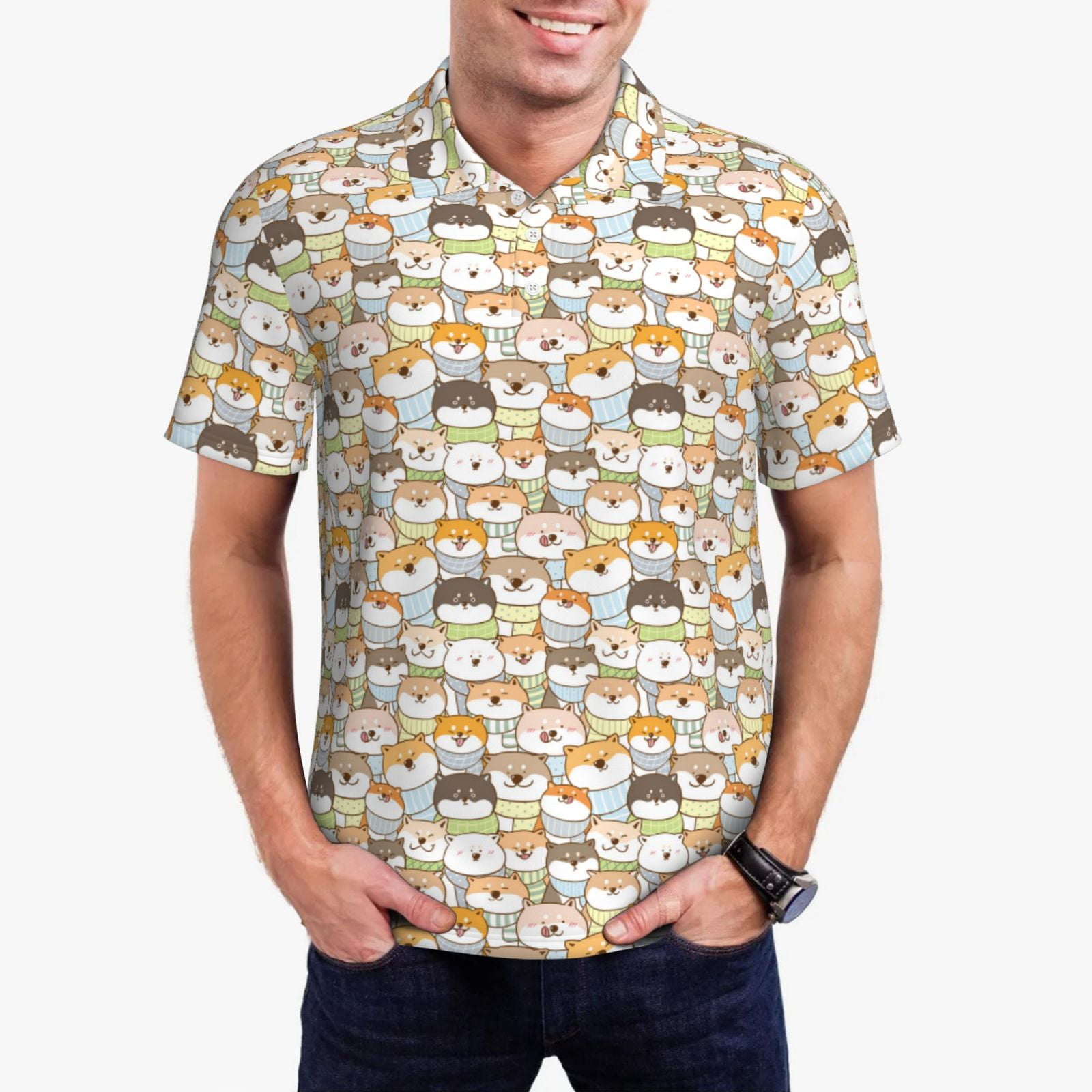 Zeuib cartoon dog Print Men's Athletic Fit Golf Polo Shirt,Performance ...