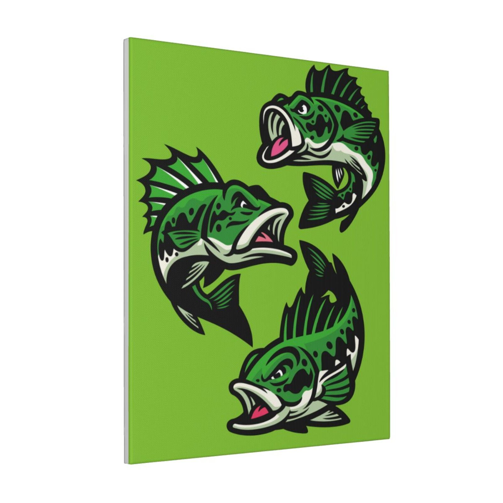 Zeuib cartoon largemouth bass fish Print Farmhouse Canvas Wall Art For ...
