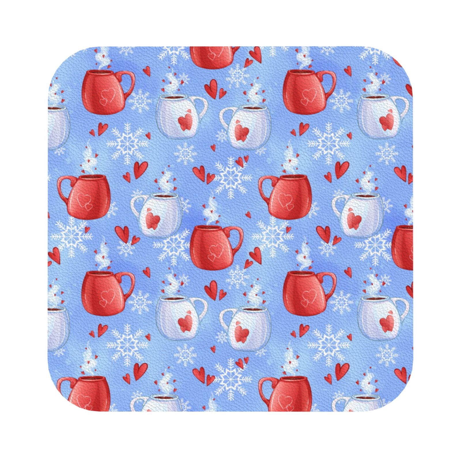 Zeuib coffee love cup winter Print Set of 6 Coasters for Drinks, Glass ...