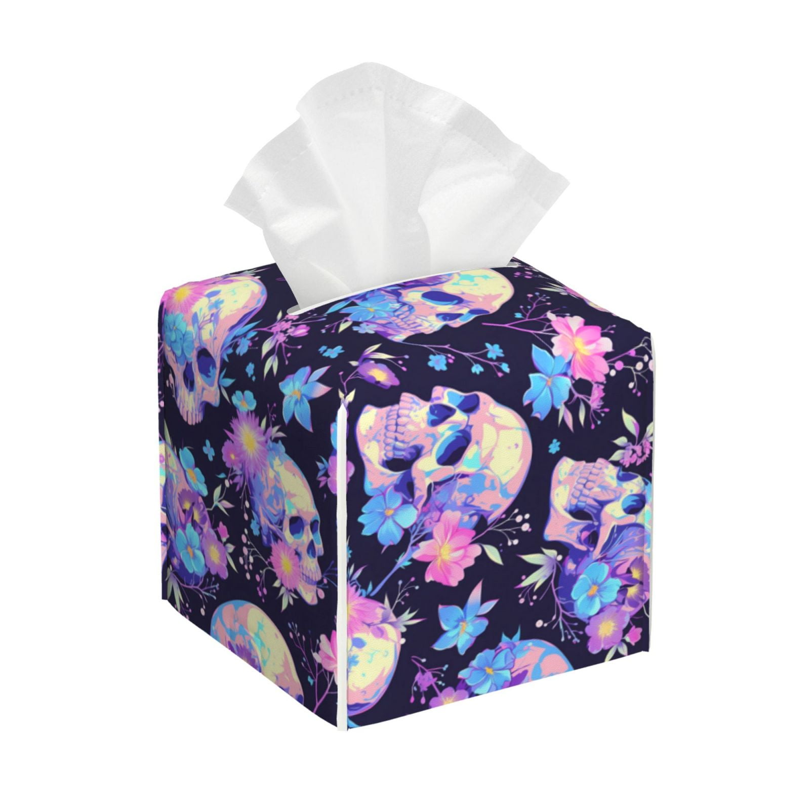 Zeuib cool flower Skull Print Tissue Box Cover,PU Leather Tissue Holder ...