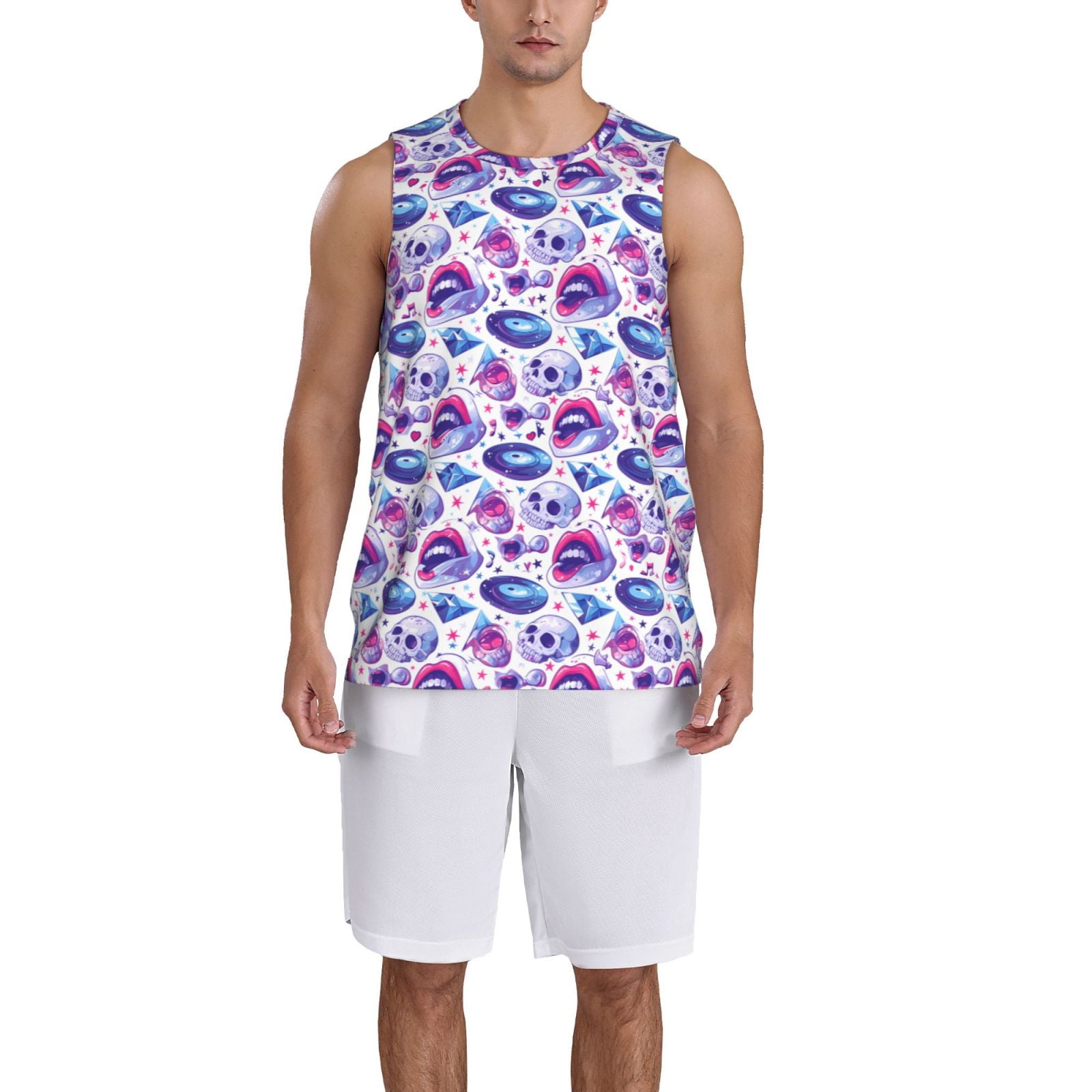 Zeuib crystal Skull record lips Jersey Shirt for Men,Mesh Athletic ...