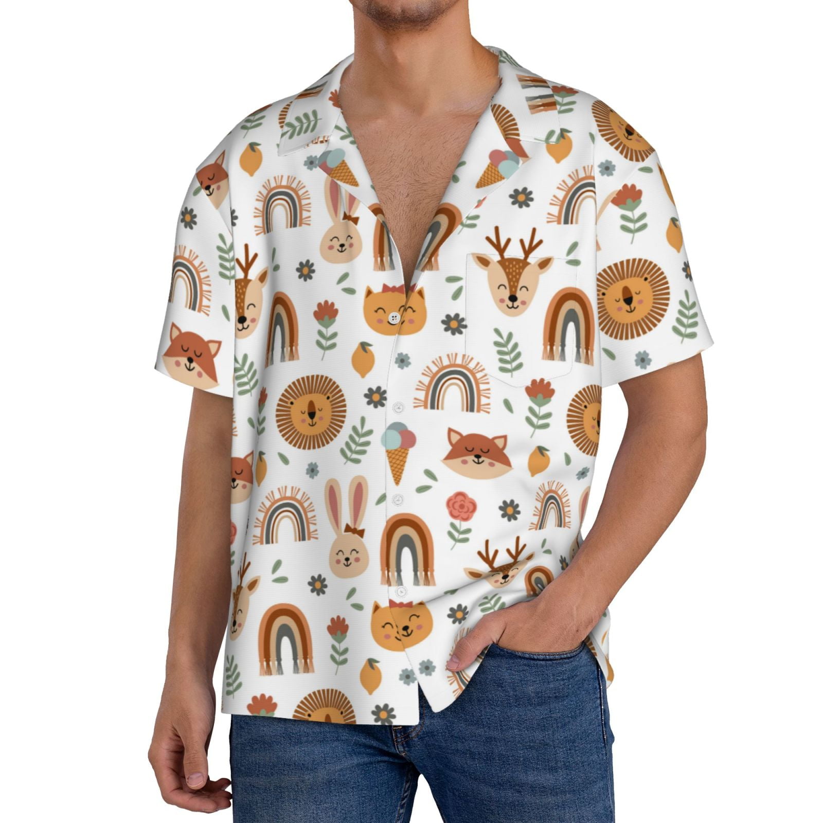 Zeuib cute Rainbow Animal Men's Short Sleeve Button-Down Shirt,Cuban ...