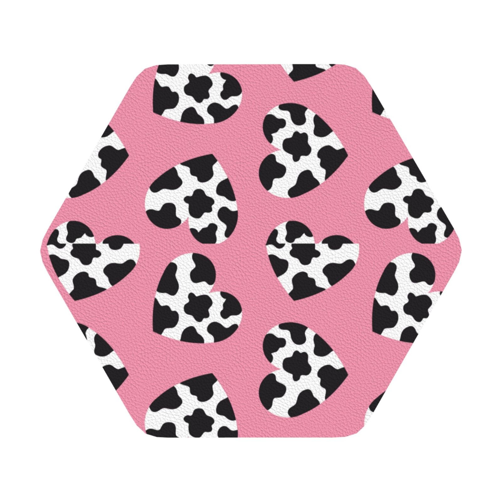 Zeuib heart with cow Print Set of 6 Coasters for Drinks, Glass & Cups ...