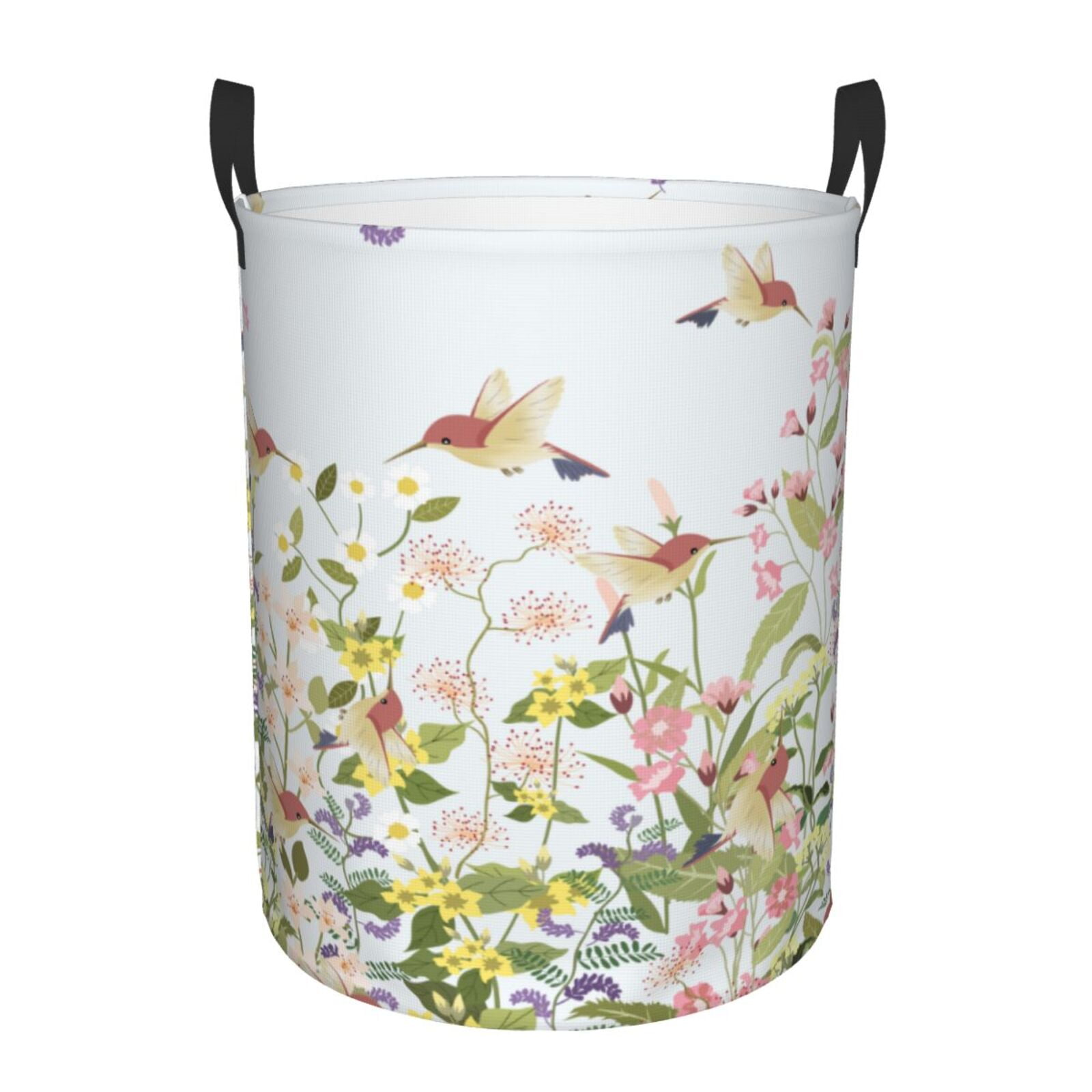 Zeuib hummingbird in floral Print Large Laundry Basket,Round Storage ...