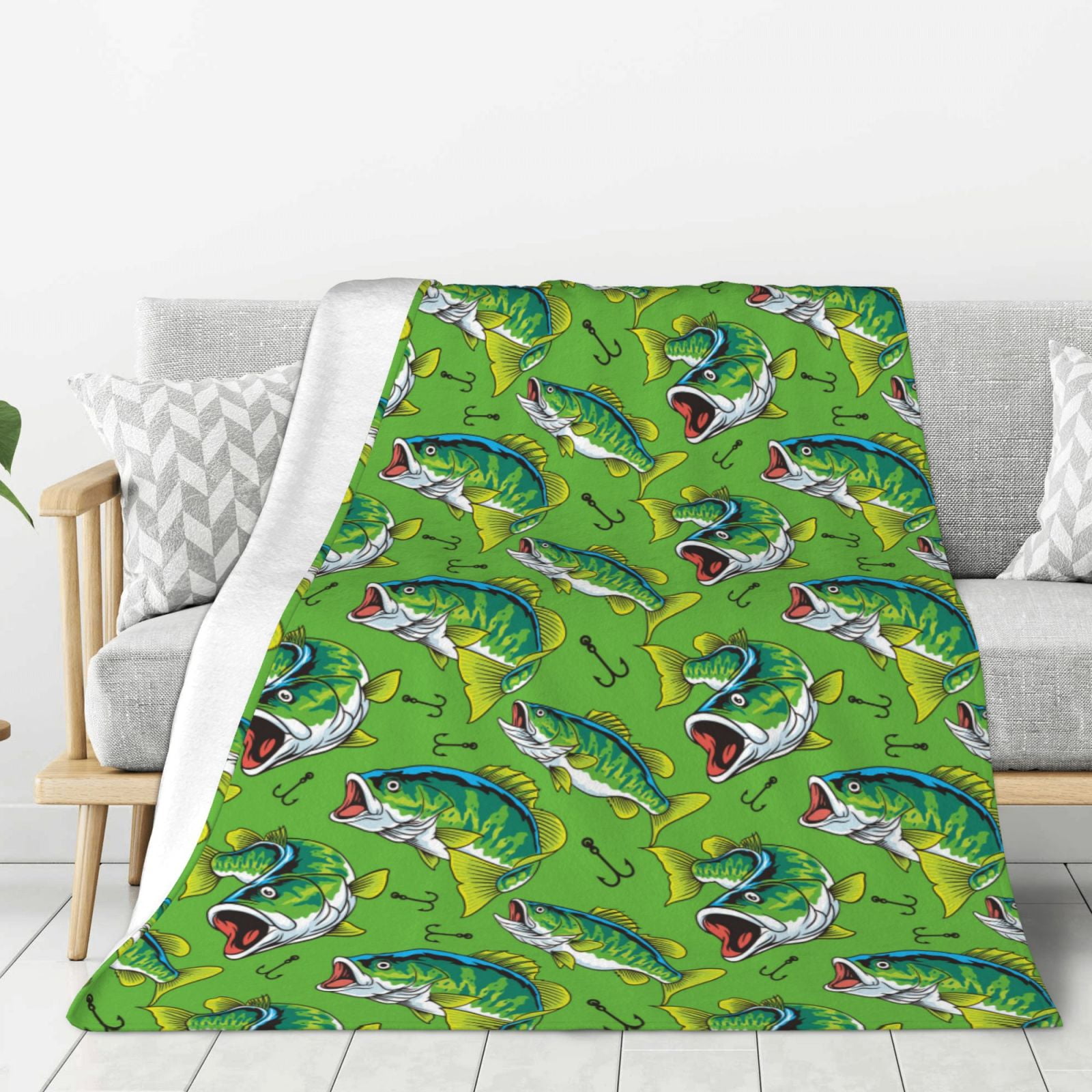 Zeuib large mouth green color bass fish Print Fleece Throw Blanket ...