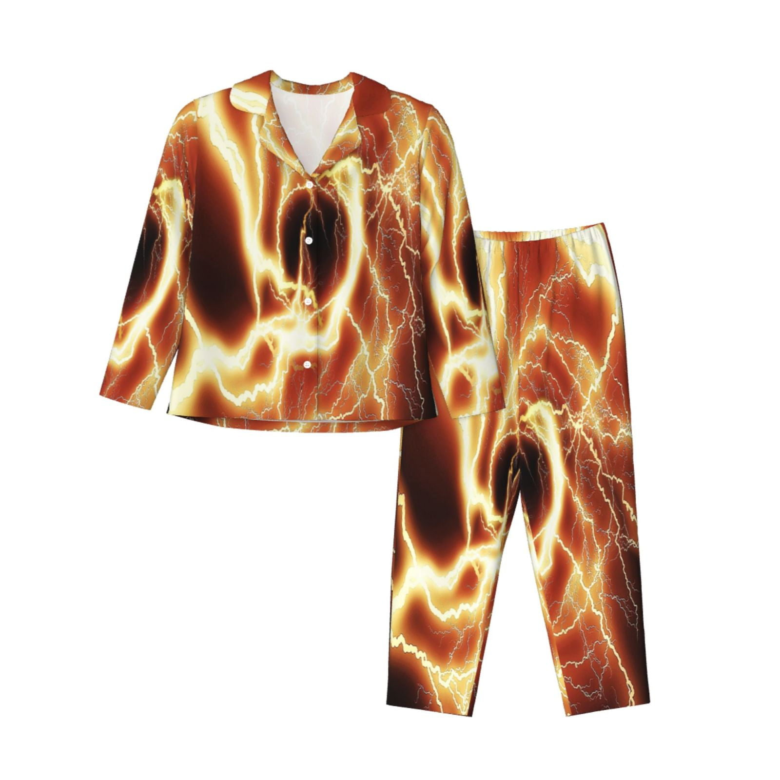Zeuib orange lightning Print Pajamas for Women 2 Piece,Ladies PJ Set ...