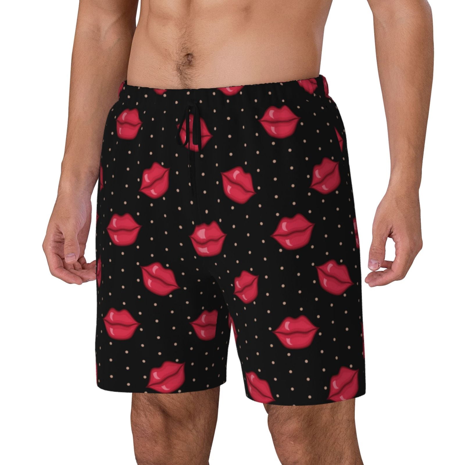 Zeuib red lips Print Swimming Trunks for Men Boys,Swimming Shorts with ...