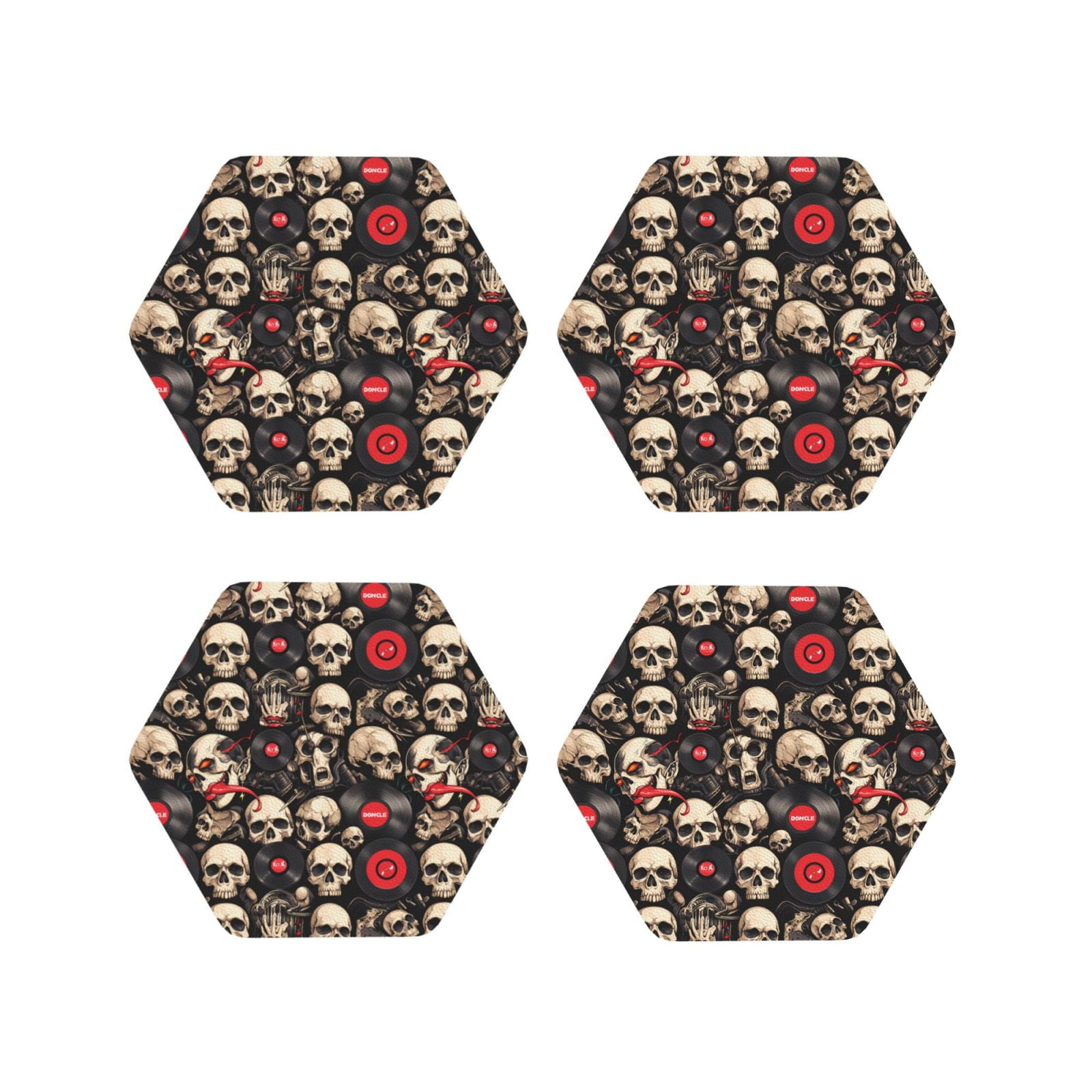 Zeuib rock record Skull Print Set of 4 Coasters for Drinks, Glass ...