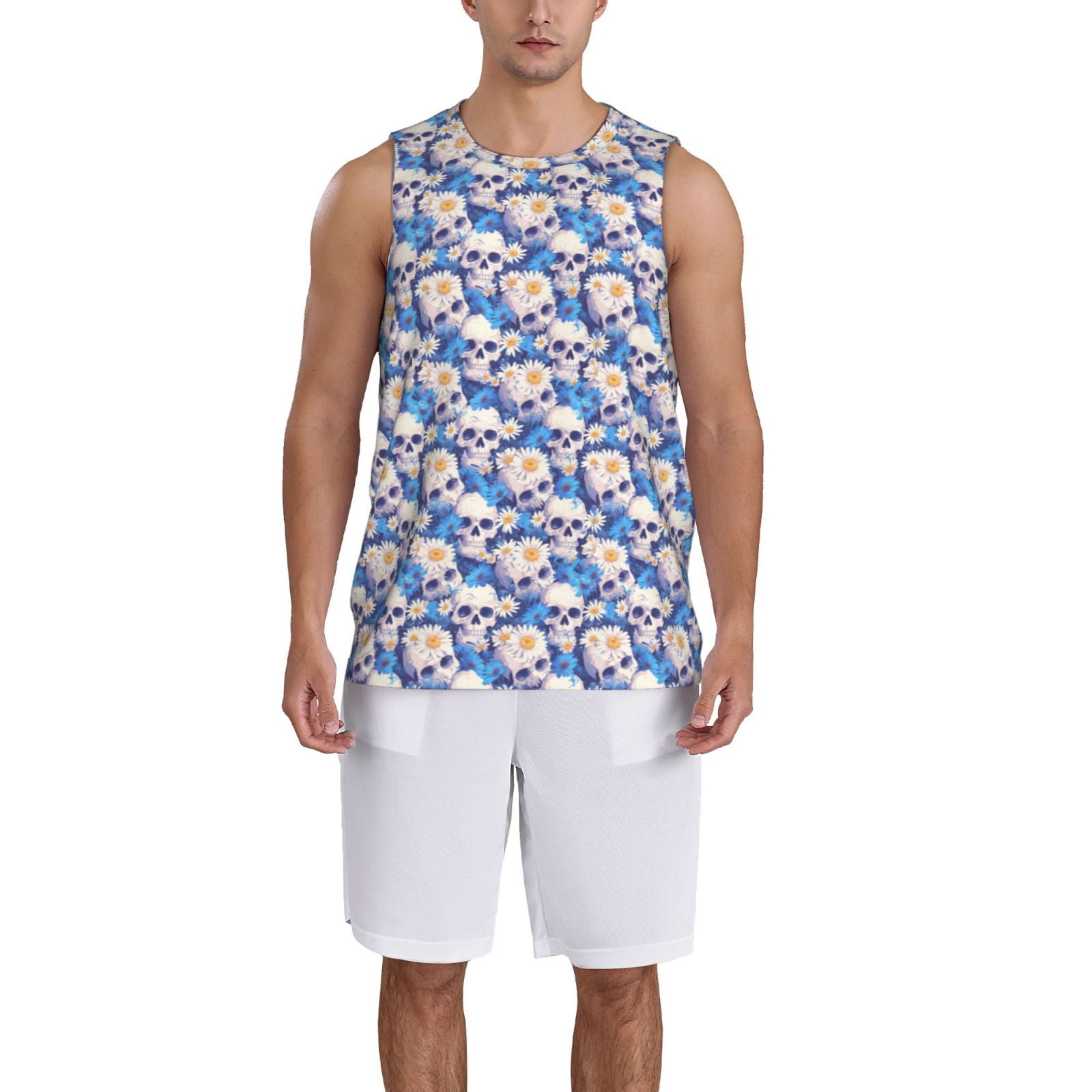 Zeuib white Skull blue daisy Jersey Shirt for Men,Mesh Athletic ...