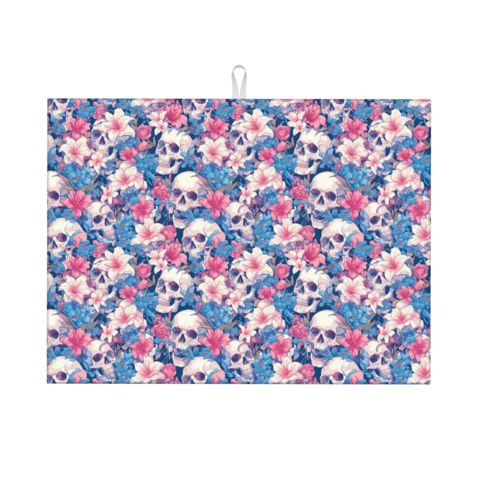 Zeuib white flower Skull blue Dish Drainer Kitchen Counter, Kitchen ...
