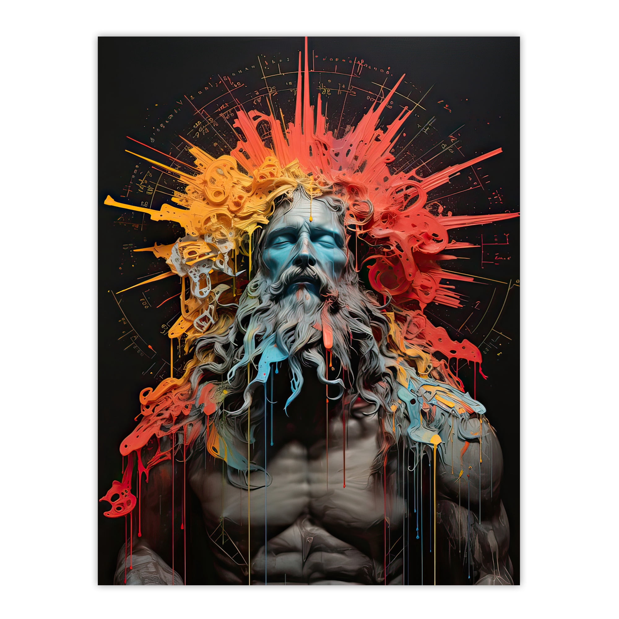 Zeus God of Thunder Greek Mythology Conceptual Artwork Orange Pink Blue ...
