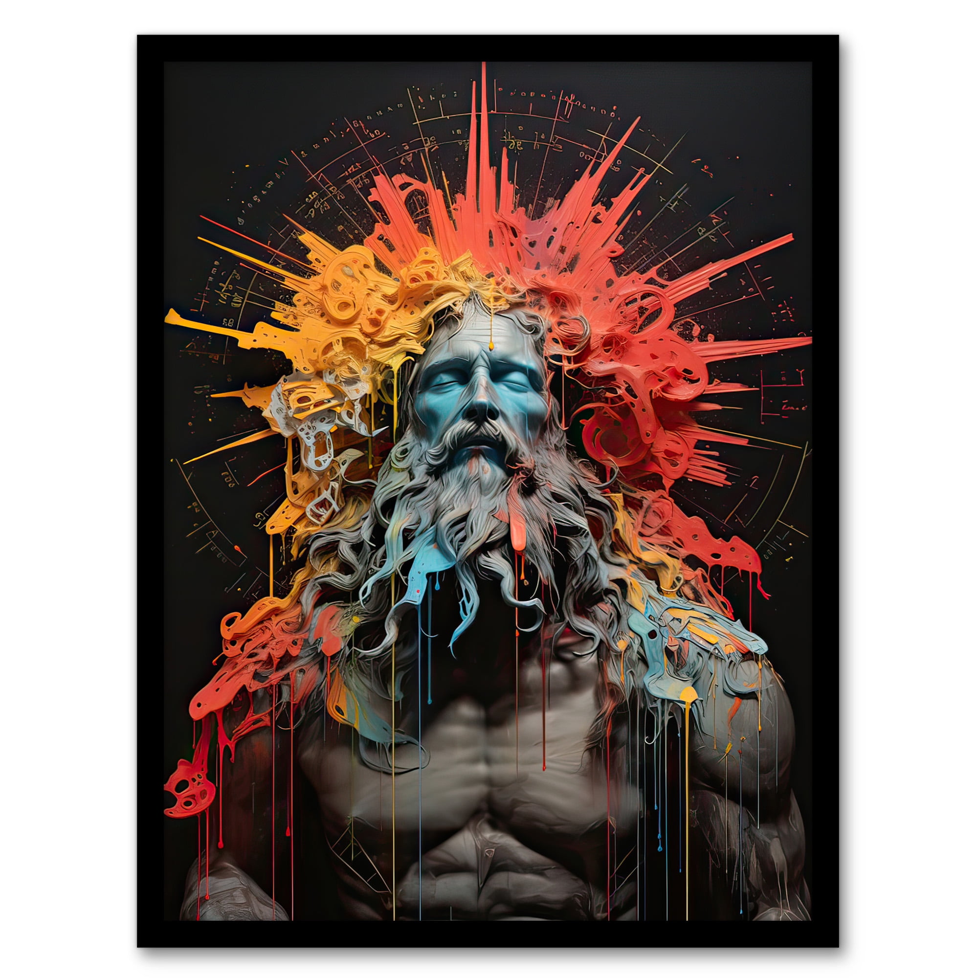 Zeus God of Thunder Greek Mythology Conceptual Artwork Orange Pink Blue ...