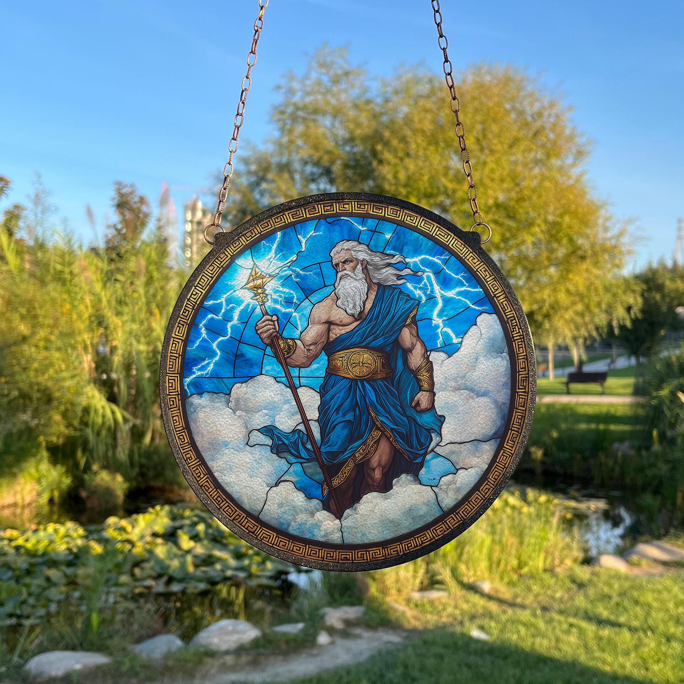 Zeus Painted Stained Glass Suncatcher, Window Hanging Decor, God of ...