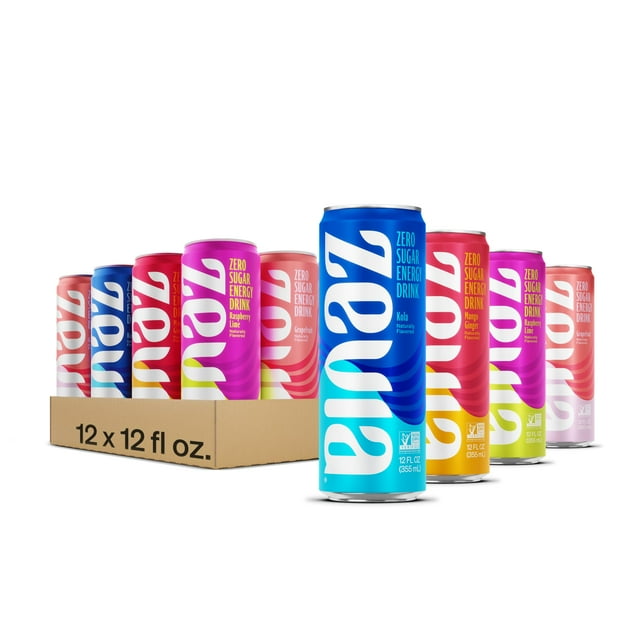 Zevia Zero Calorie Energy Drink, 4-Flavor Classic Variety Pack, 12 Ounce Cans (Pack Of 12 ...
