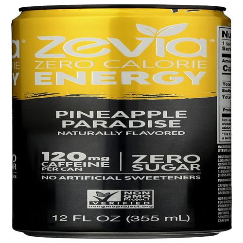 Zevia Zero Calorie Energy Drink, Pineapple Paradise, 120Mg Caffeine, Zero Sugar, Non-Gmo, 12 Fl ...