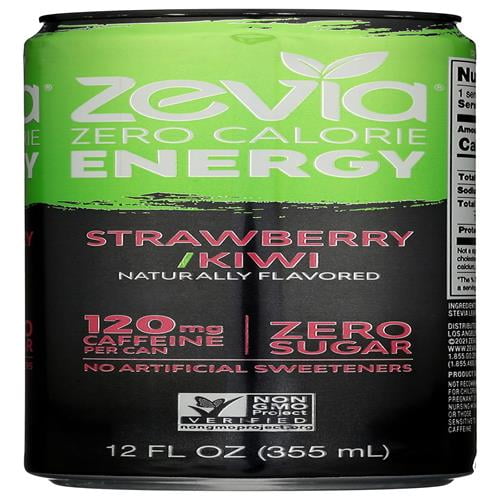 Zevia Zero Calorie Energy Drink, Strawberry Kiwi, 120Mg Caffeine, Zero ...