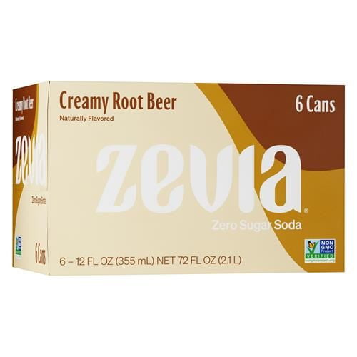 Zevia Zero Calorie Soda, Creamy Root Beer, 12 Ounce Cans (Pack of 6 ...