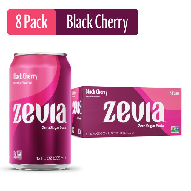 Zevia Zero Sugar, 0 Calorie Black Cherry Soda Pop, 12 fl oz, 8 Pack Cans - Walmart.com