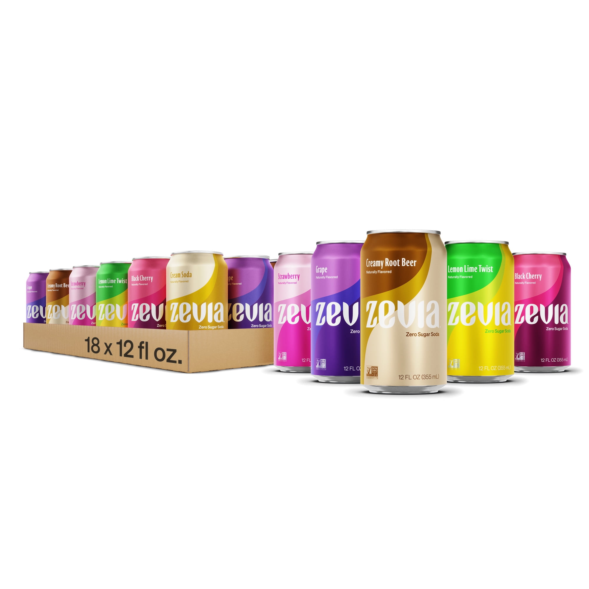 Zevia Zero Sugar, 0 Calorie, Caffeine-Free Soda Pop, Variety Pack, 12 ...