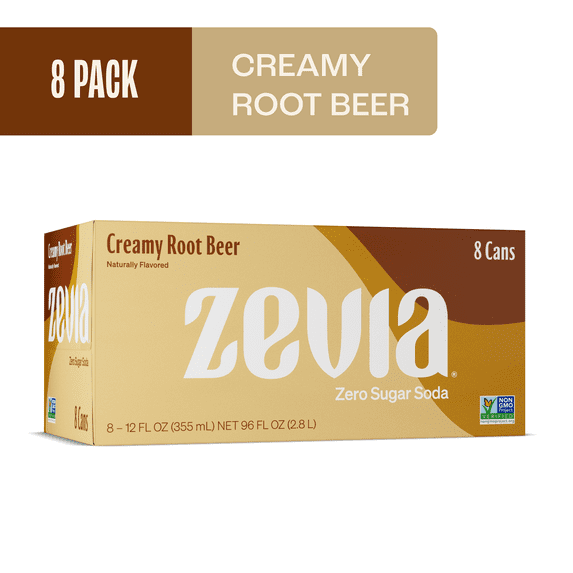 Zevia Zero Sugar Creamy Root Beer Soda 12 fl oz, 8 Pack, Caffeine-Free ...