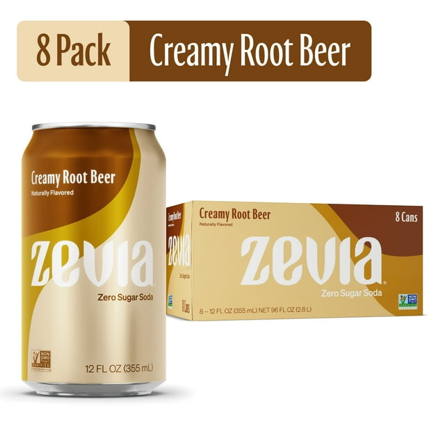 Zevia Zero Sugar, 0 Calorie Creamy Root Beer Soda Pop, 12 fl oz, 8 Pack ...