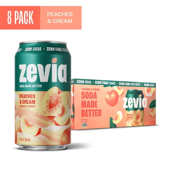 Zevia, Soft Drink, 12 fl oz, Peaches and Cream Soda Zero Sugar 8 Pack ...