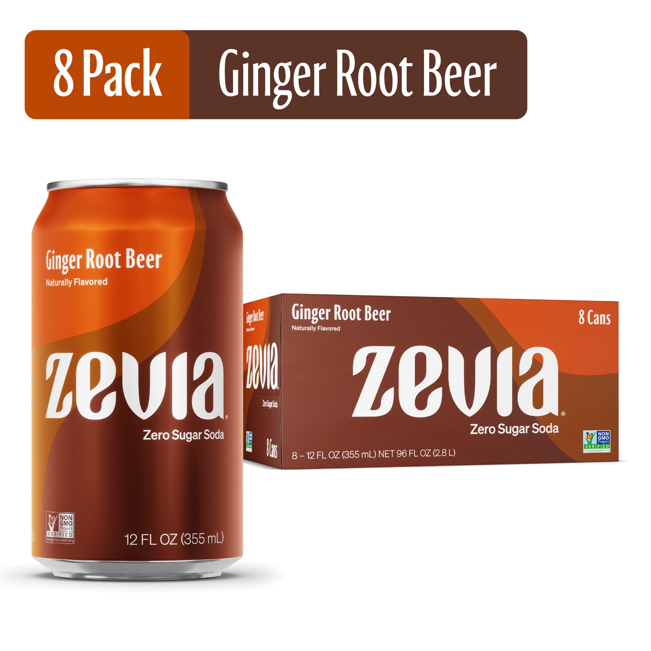 Zevia Zero Sugar, 0 Calorie Root Beer Soda Pop, 12 fl oz, 8 Pack Cans ...