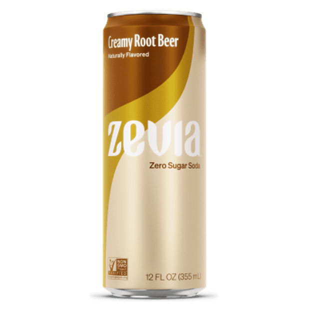Zevia Zero Sugar, 0 Calorie Sleek Soda Can, Creamy Root Beer 12 fl oz ...
