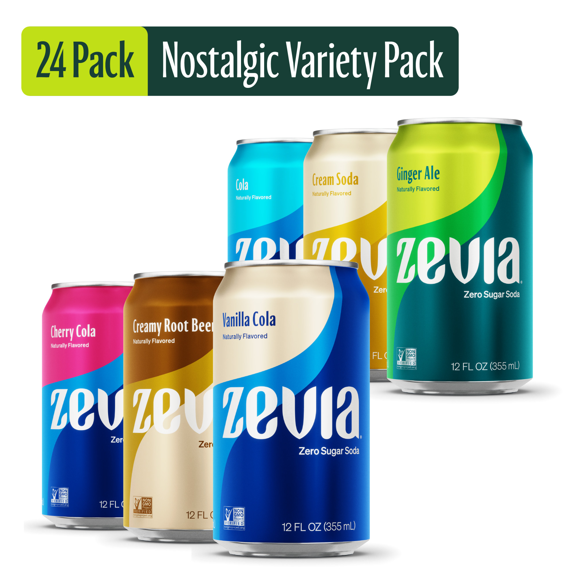 Zevia Zero Sugar, 6-Flavor Nostalgic Soda Variety Pack, 12 Fl Oz (Pack ...